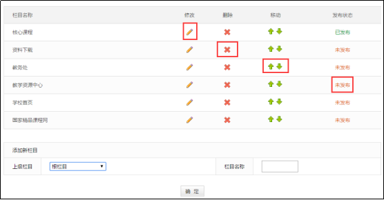 图 可对已经添加的栏目进行的操作